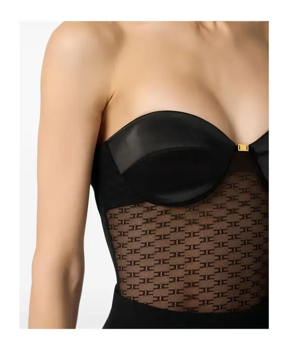 Elisabetta Franchi Monogram Jacquard Tulle Bodysuit