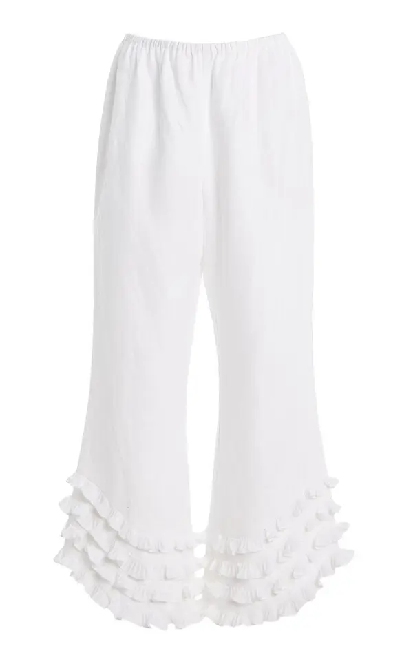 Posse Florence Ruffled Linen Pants - Ivory