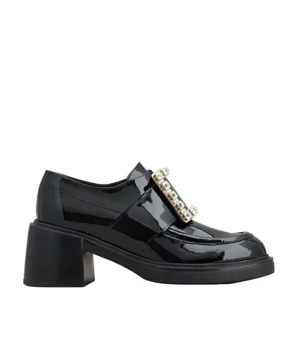 ROGER VIVIER Viv' Rangers Patent Leather Loafers With Rhinestone Buckle