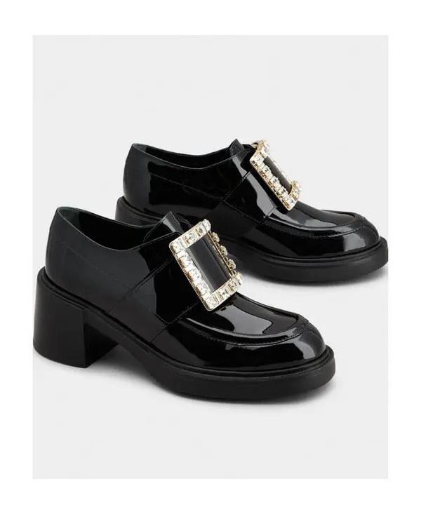 ROGER VIVIER Viv' Rangers Patent Leather Loafers With Rhinestone Buckle