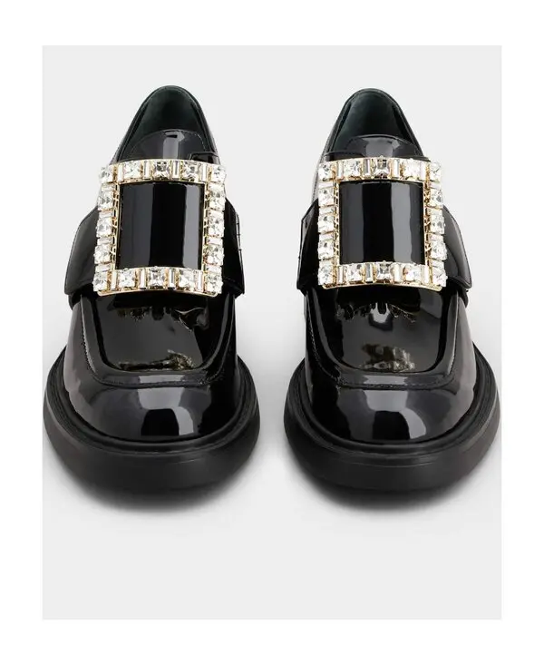 ROGER VIVIER Viv' Rangers Patent Leather Loafers With Rhinestone Buckle