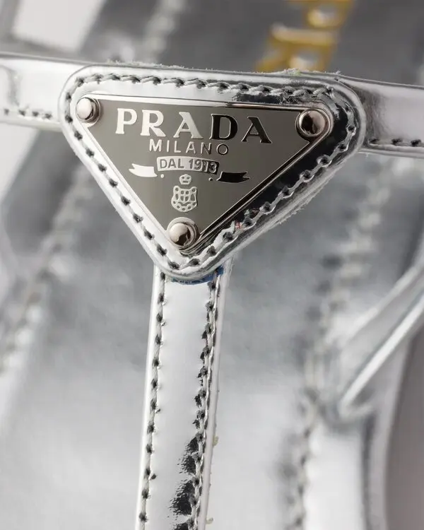 Prada Strappy Thong Flat Sandals With Enamel Triangle Logo - Silver