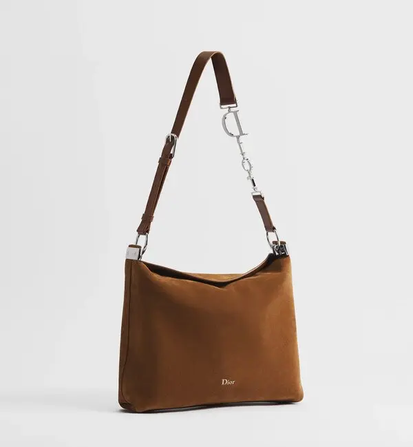 Dior Medium Suede Shoulder Bag With Silver-tone Hardware
