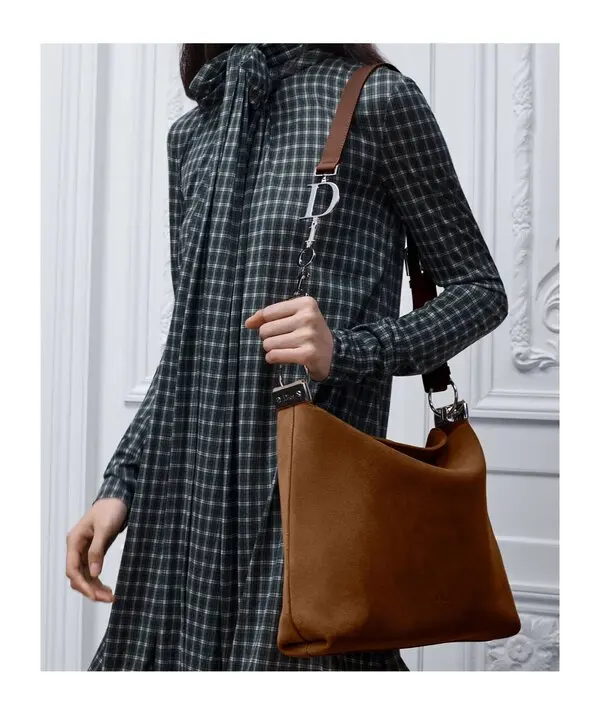 Dior Medium Suede Shoulder Bag With Silver-tone Hardware