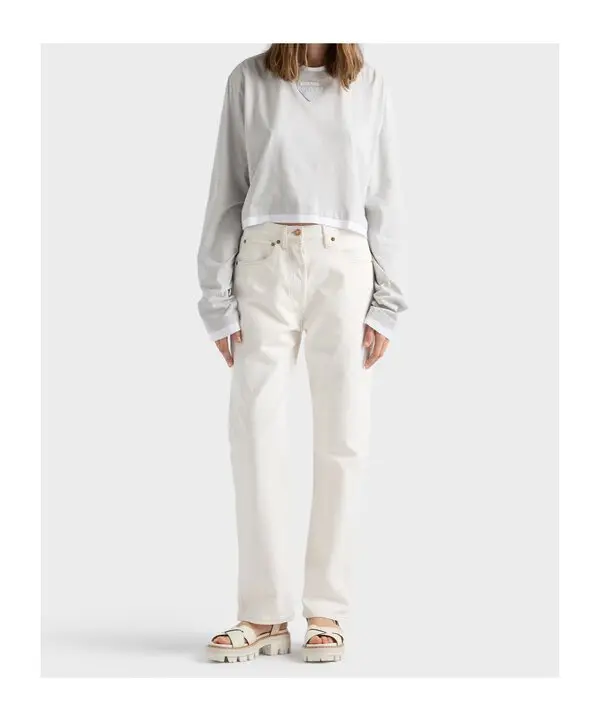 Prada Cropped Long-sleeve Crewneck T-shirt With Logo Detail - No