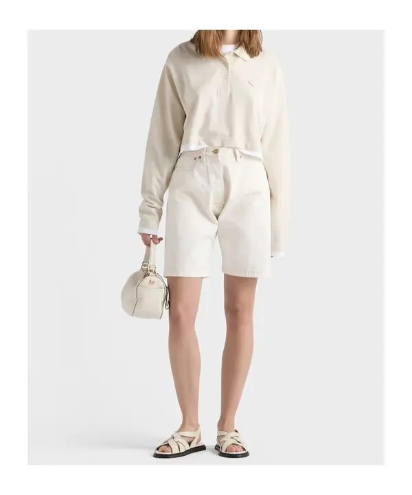 Prada Cropped Long-sleeve Polo T-shirt - Chalk White