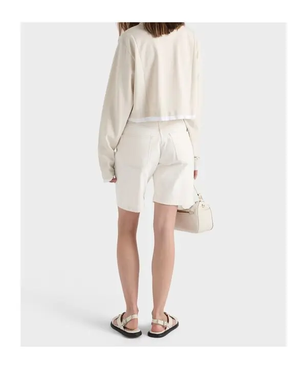 Prada Cropped Long-sleeve Polo T-shirt - Chalk White