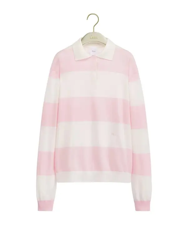 Dior Riviera Marinière Long-sleeved Polo Shirt - Pink And White