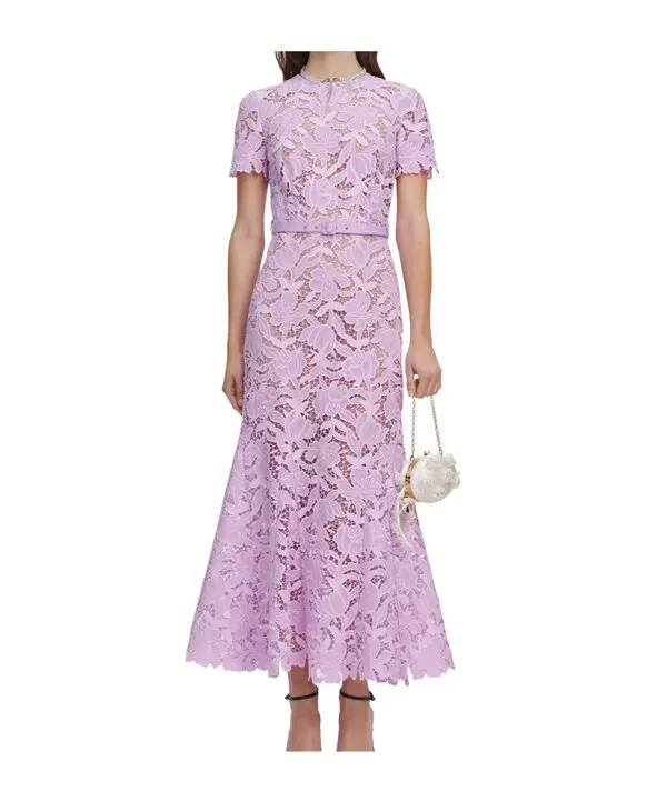 SELF-PORTRAIT Lilac Lace Midi Dress