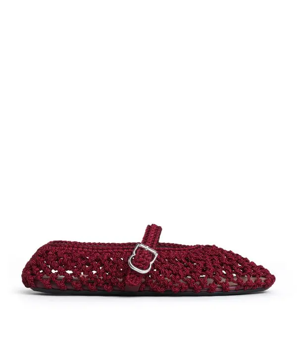 Alaïa Satin Crochet Ballerina Flats - Red