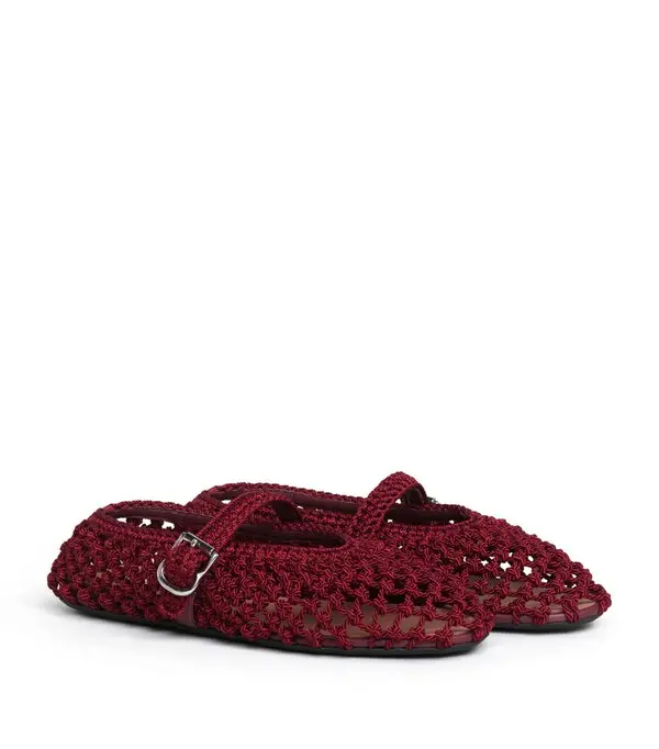 Alaïa Satin Crochet Ballerina Flats - Red