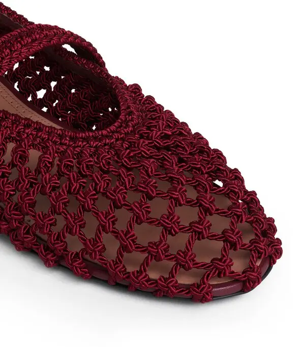 Alaïa Satin Crochet Ballerina Flats - Red