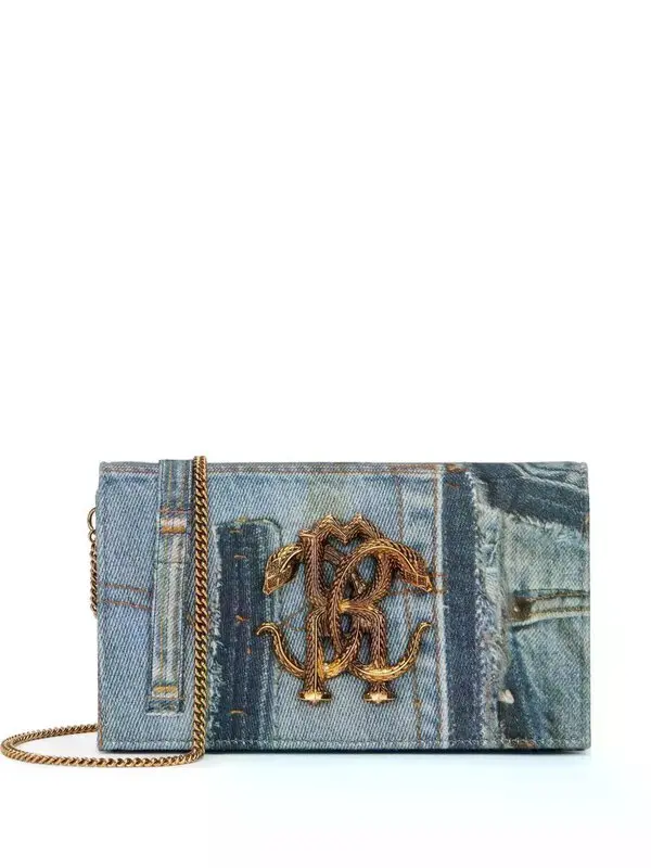 Roberto Cavalli Denim Patchwork Shoulder Bag - Blue