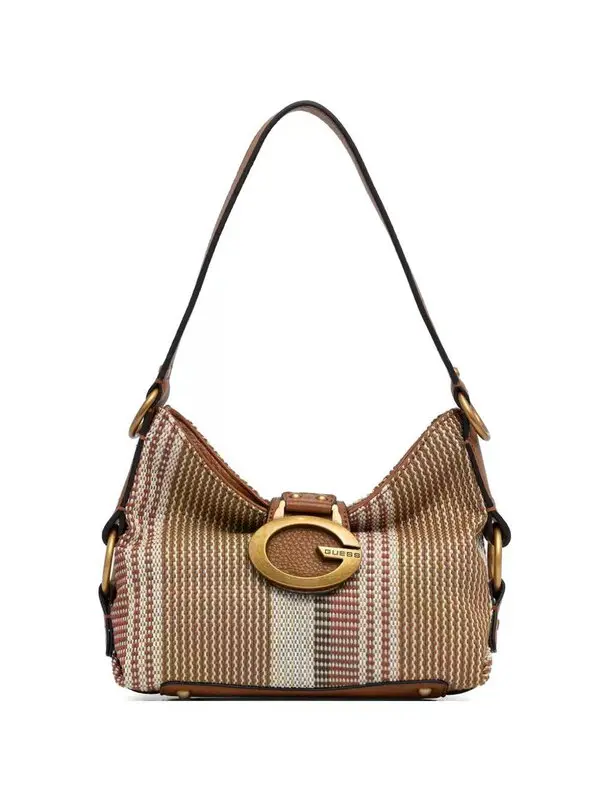Guess Camdem Striped Logo-plaque Shoulder Bag - Brown