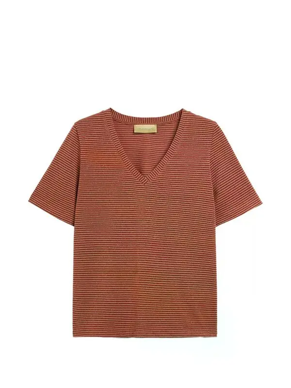 Momoni Striped V-neck T-shirt - Brown