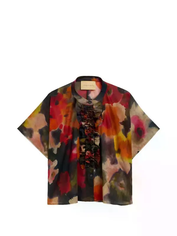 Momoni Abstract Print Kimono Sleeve Shirt - Red