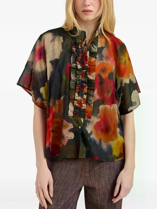 Momoni Abstract Print Kimono Sleeve Shirt