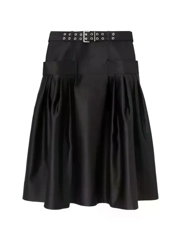 GANNI Belted Pleated Midi Skirt - Black