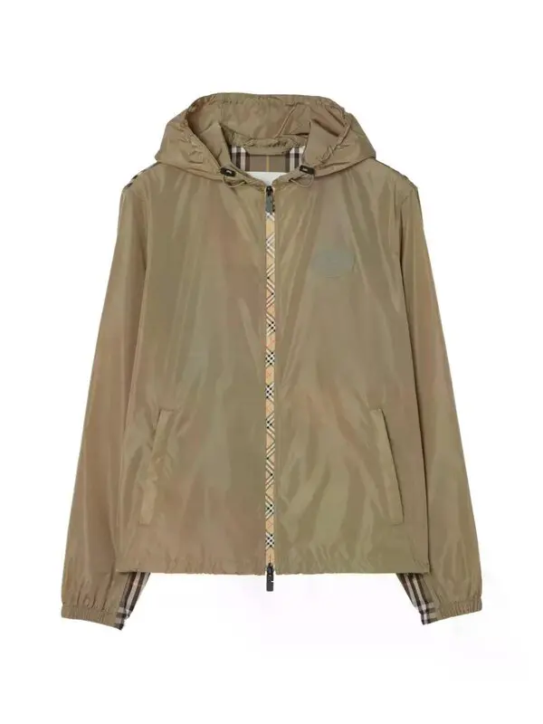 Burberry Hooded Jacket In Nylon With Check Detail