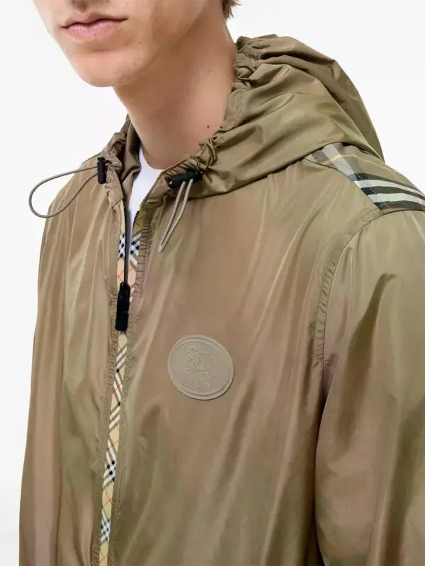 Burberry Hooded Jacket In Nylon With Check Detail