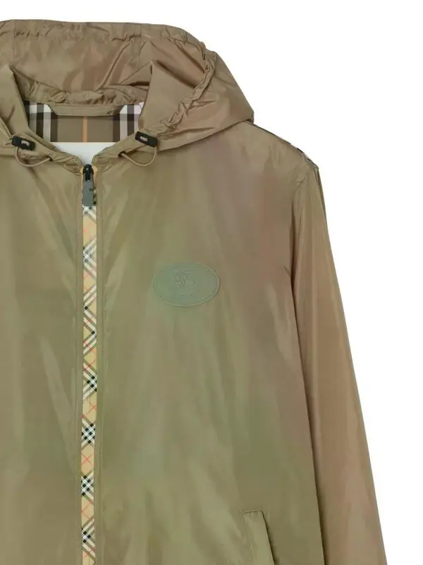 Burberry Hooded Jacket In Nylon With Check Detail