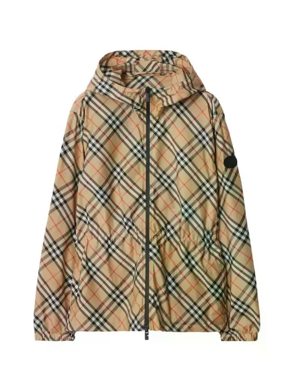 Burberry Check Lightweight Hooded Jacket - Neutrals
