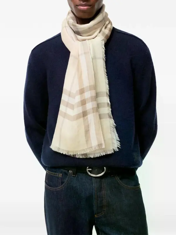 Burberry Wide Reversible Check Wool Silk Scarf