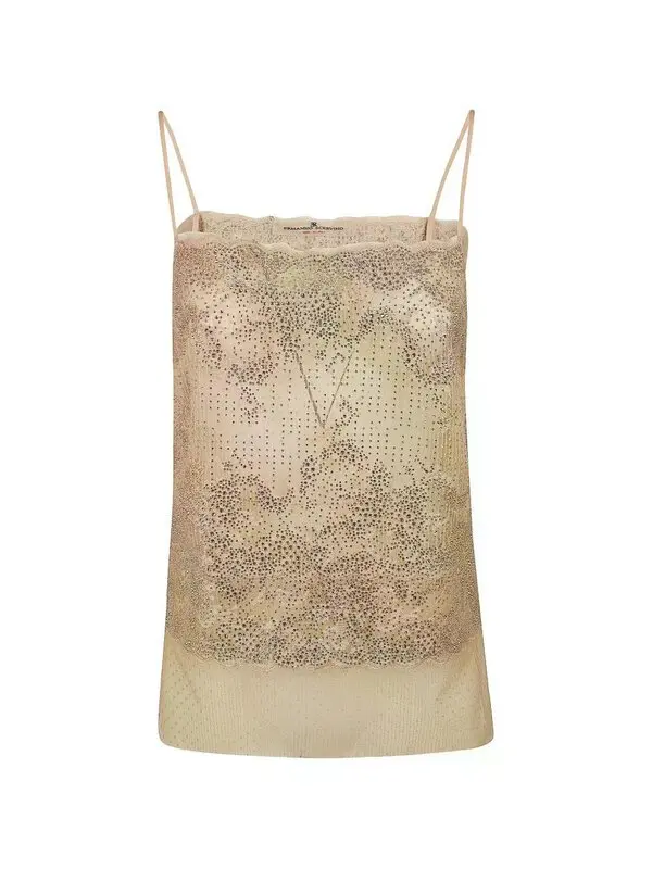 Ermanno Scervino Embellished Square Neck Top - Neutrals