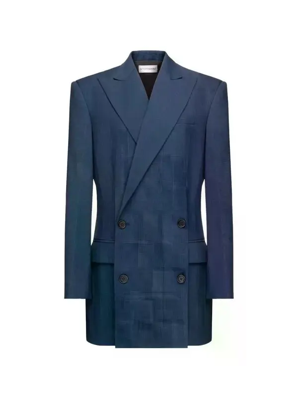 SITUATIONIST Double-breasted Checked Blazer - Blue
