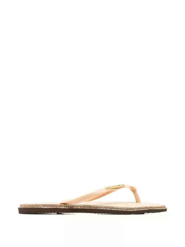 Havaianas Glitter Detail Logo Plaque Flip Flops - Neutrals
