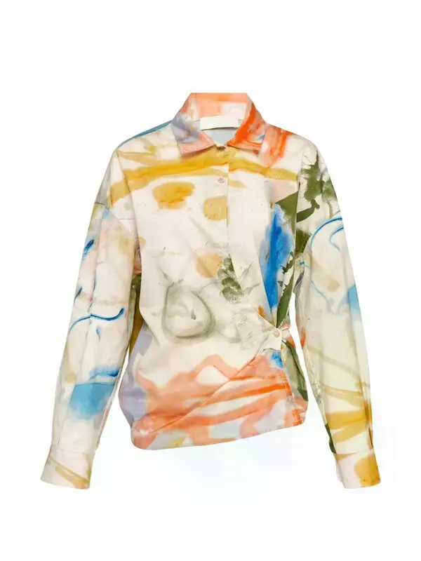 Ulla Johnson Abstract Print Cotton Wrap Shirt - Neutrals