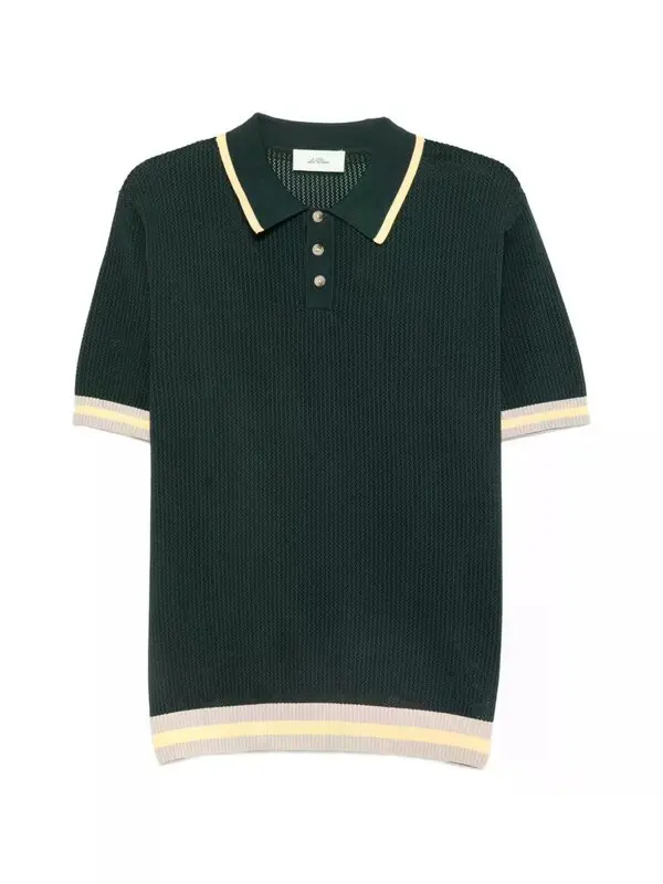LES DEUX Lace-knit Striped-trim Polo Shirt - Green