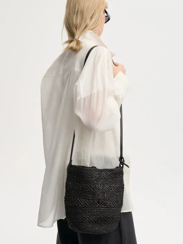 BY MALENE BIRGER Mirabellee Straw Bucket Bag - Black