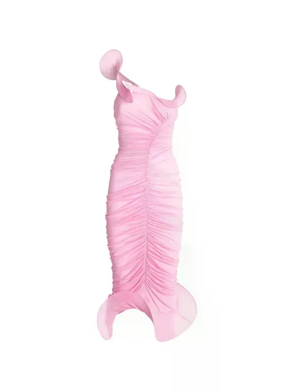 GENNY One-shoulder Ruffled Midi Dress - Pink