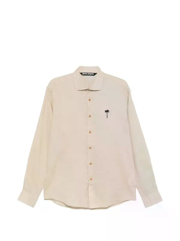 Palm Angels Logo-embroidered Linen Shirt - Neutrals
