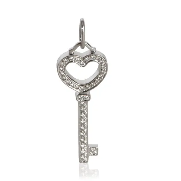 Tiffany & Co. Diamond Mini Heart Key Pendant - Platinum