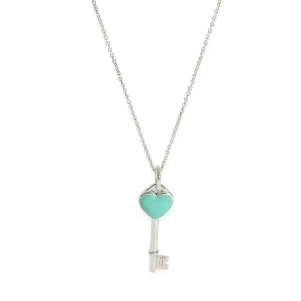Tiffany & Co. Sterling Silver Blue Enamel Heart Key Pendant Necklace - Sterling_silver