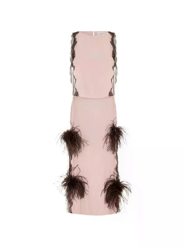 16Arlington Romina Feather-trim Midi Dress - Pink
