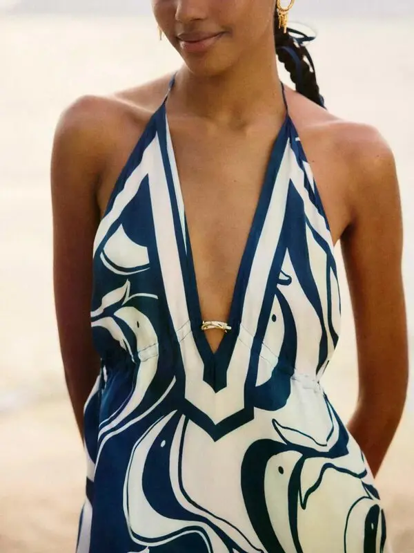 Farm Rio Fish-print Halterneck Maxi Dress