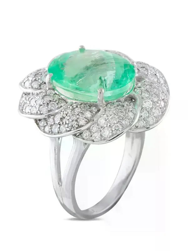 LB EXCLUSIVE Emerald And Diamond Abstract Floral Ring