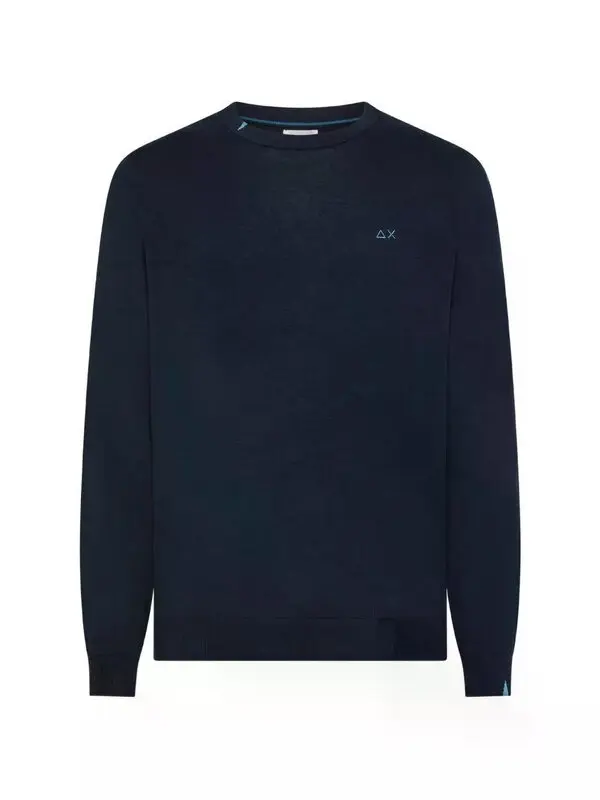 SUN 68 Embroidered Logo Crew Neck Jumper - Blue
