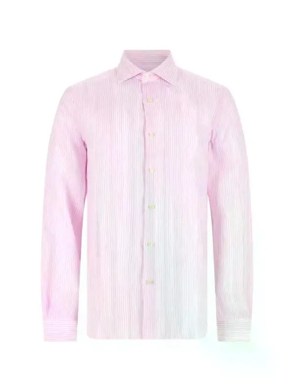 120% Lino Striped Linen Shirt - Pink