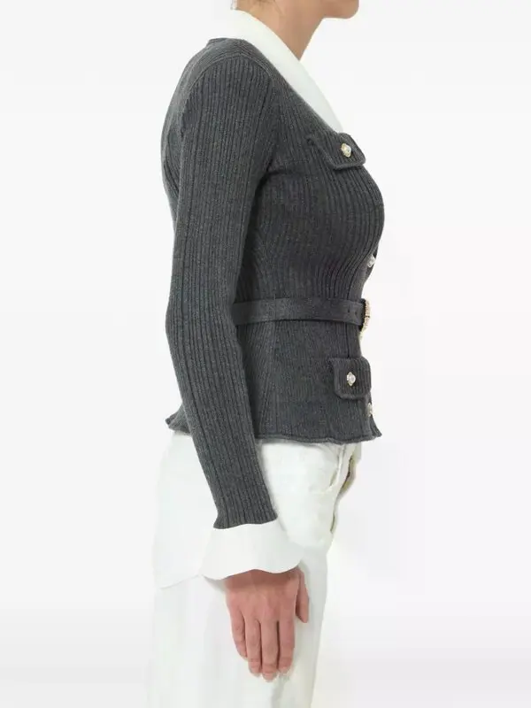 SELF-PORTRAIT Belted Ribbed-knit Cardigan
