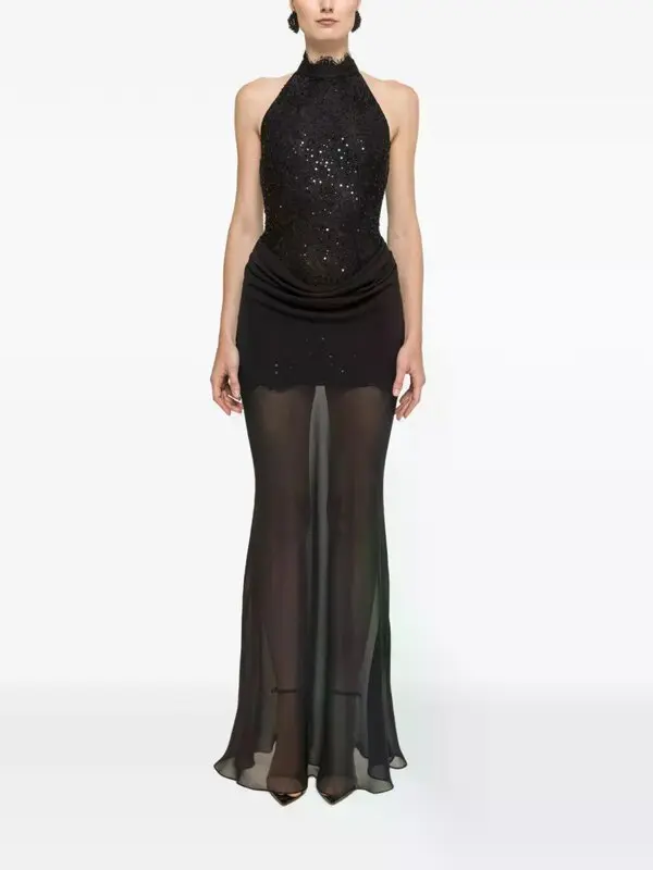 NISSA Sequin Embellishment Maxi Dress - Black