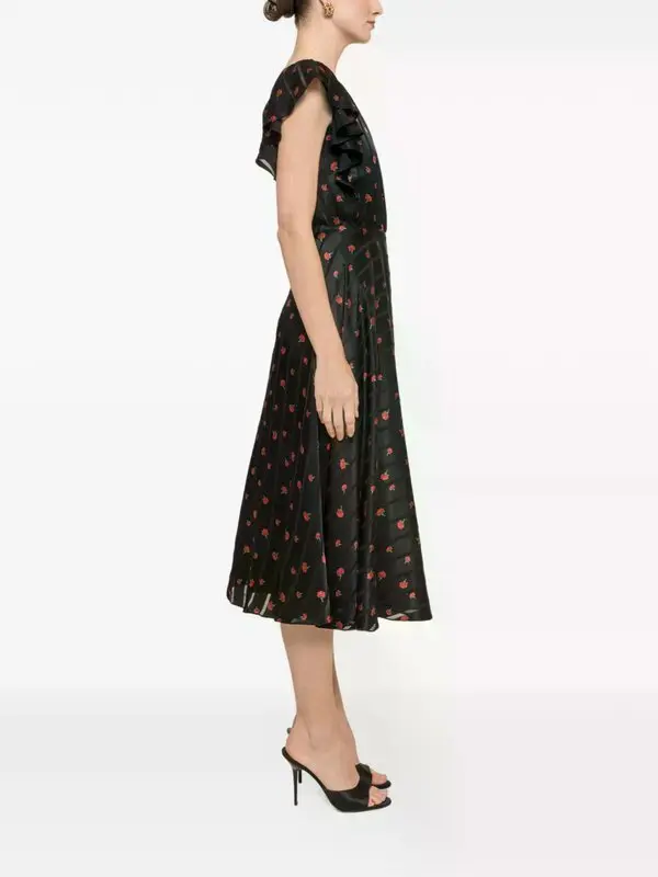 NISSA Floral Print Midi Dress - Black