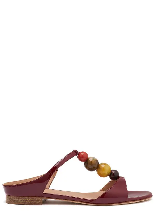 MALONE SOULIERS Lena Beaded Leather Flat Sandals - Brown