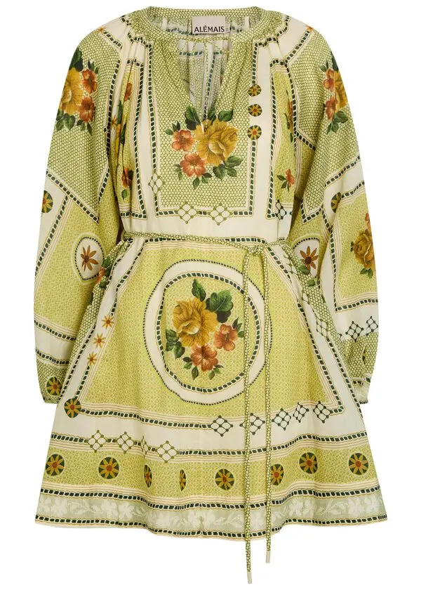 ALEMAIS Dixie Printed Ramie Mini Dress - Yellow