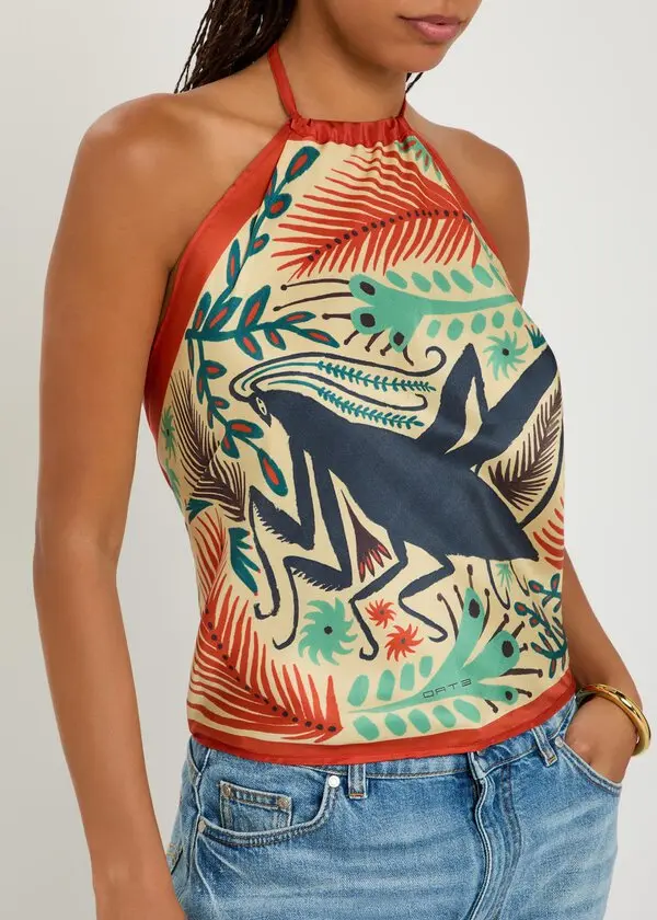 Etro Printed Silk Halter Neck Top