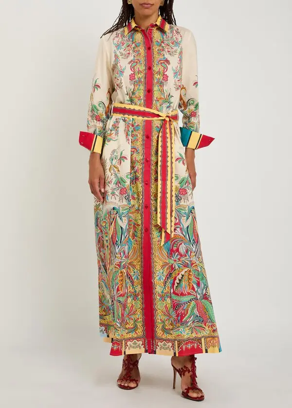 Etro Printed Belted Cotton-poplin Midi Shirt Dress - Multicoloured