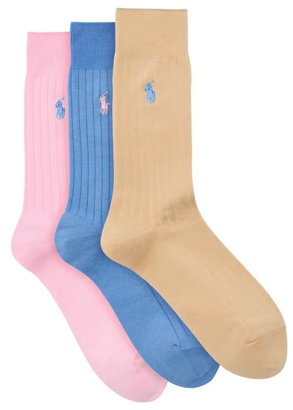 Polo Ralph Lauren Cotton-blend Crew Socks Set Of Three - Multicoloured